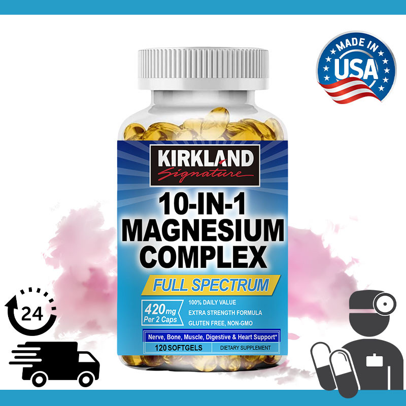 KIRK--LAND 10-in-1 Magnesium Complex Softgels 120 Caps, Aids Relaxation ...
