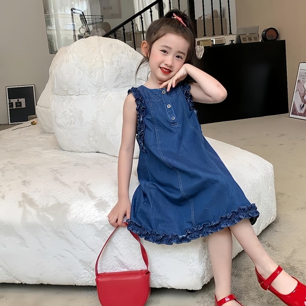 Angugu 1-9 Years Denim Girl Dress for Kids Jeans Dress Girls Clothes ...