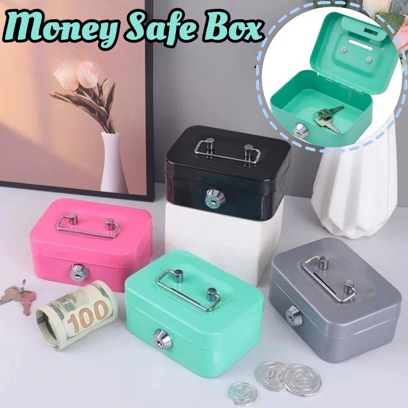 Lockable Money Safe Box Portable Cash Box with Key Mini Coins Bill ...