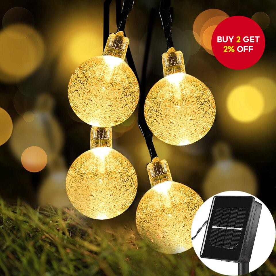 22M/200 LEDs Crystal Ball Solar LED String Lights Fairy Garland Outdoor ...