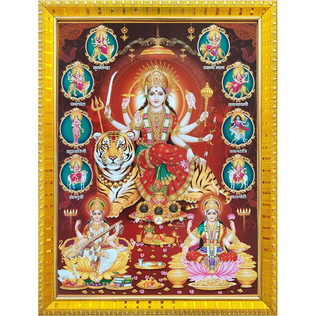Durga Maa Vaishno Devi Nav Durga On Tiger Maa Saraswati Laxmi Poster ...