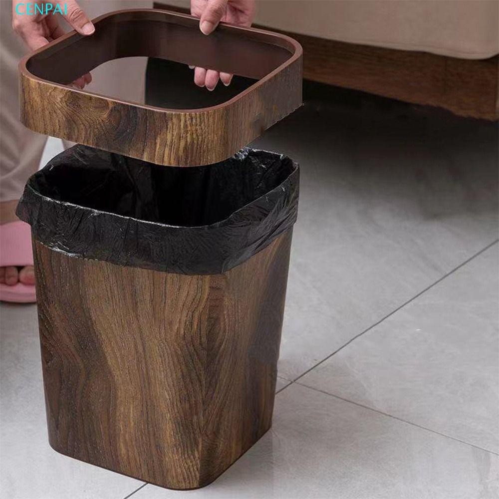 CENPAI Trash Can, Plastic Square Toilet Paper Basket, Pressing Ring ...