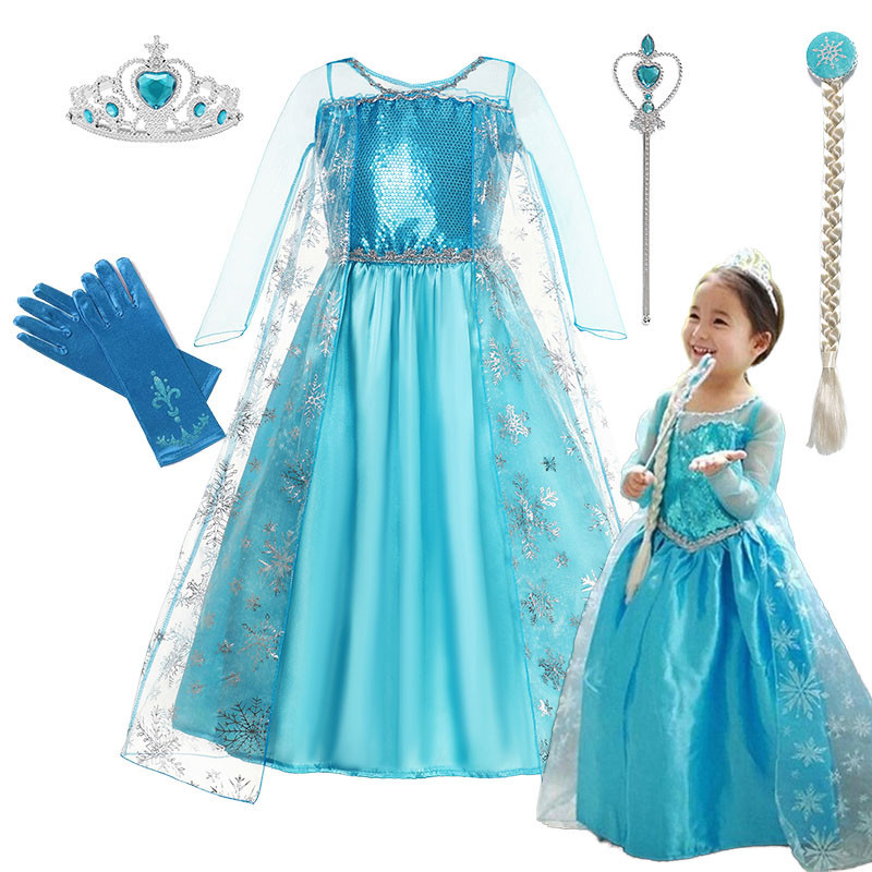Girls Elsa Princess Dress Cosplay Elsa Costume for Kids Birthday elsa ...