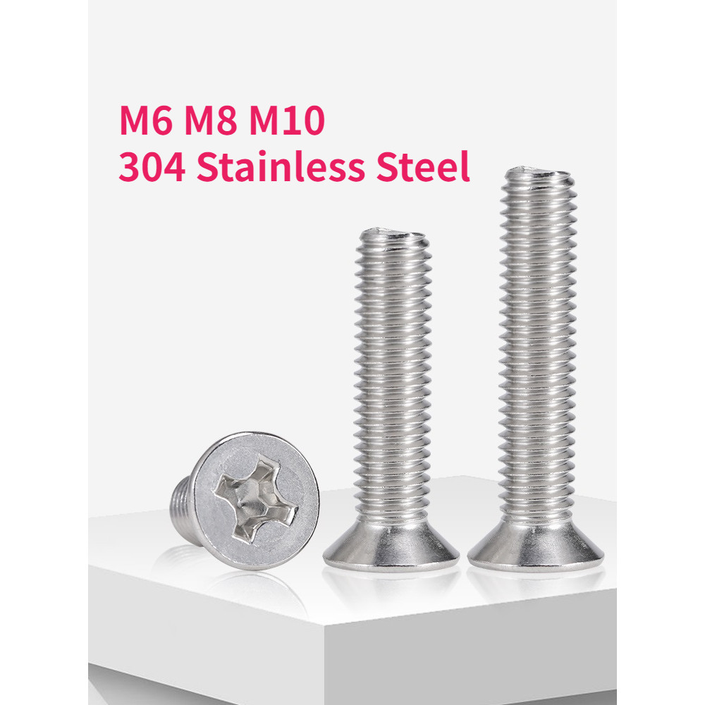 M6 M8 M10 A2 304 Stainless Steel Cross Phillips Flat Countersunk Head Screw Bolt | Shopee ...