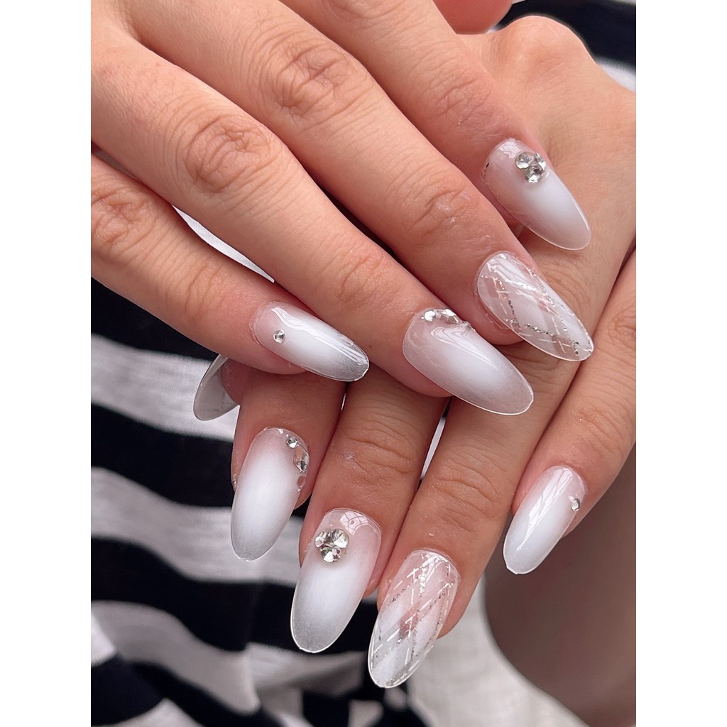 [HANDMADE]Artificial Nail Ice Jade White Gradient Transparent Glass ...