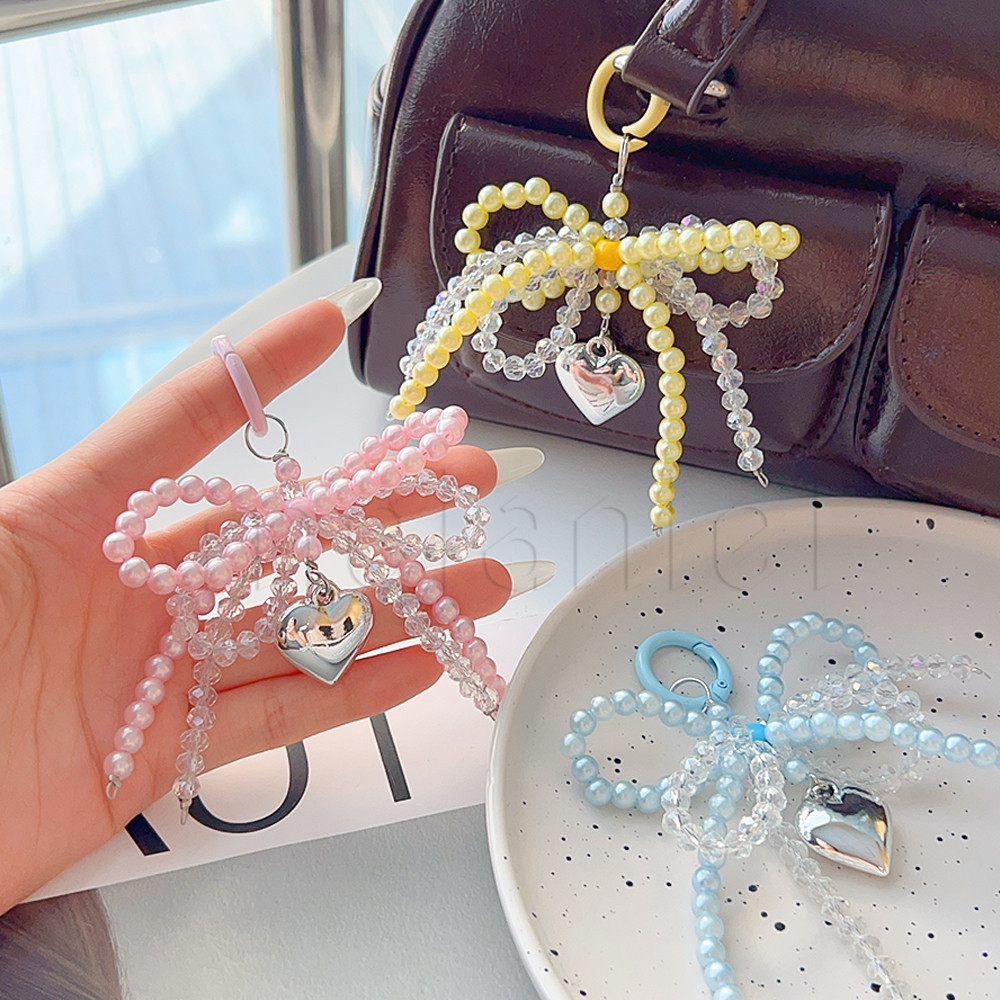 Pearl Bow Heart Shaped Keychain - Fashion, Cute, Korean Style - Charm ...