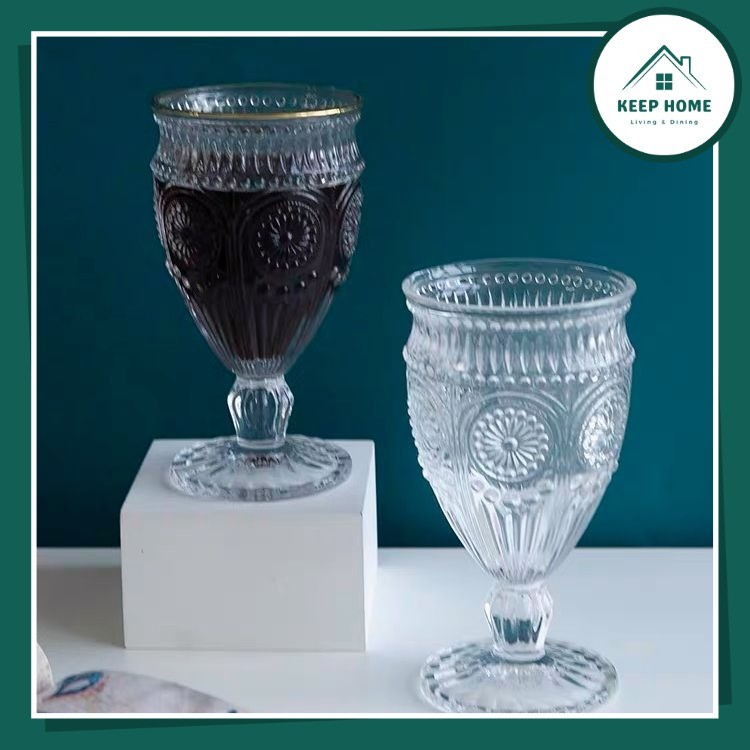 KHOME.PH 6pcs Sun Flower Goblet Embossed Water Beverage Glass Goblet ...