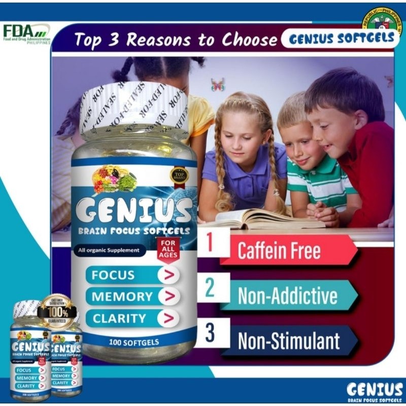 GENIUS BRAIN FOCUS SOFTGELS ORGANIC SUPPLEMENT 100 SOFTGEL | Shopee ...