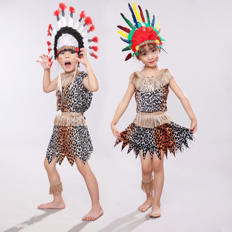 African Drum Performance Costume Children Primitive Man Hunter ...