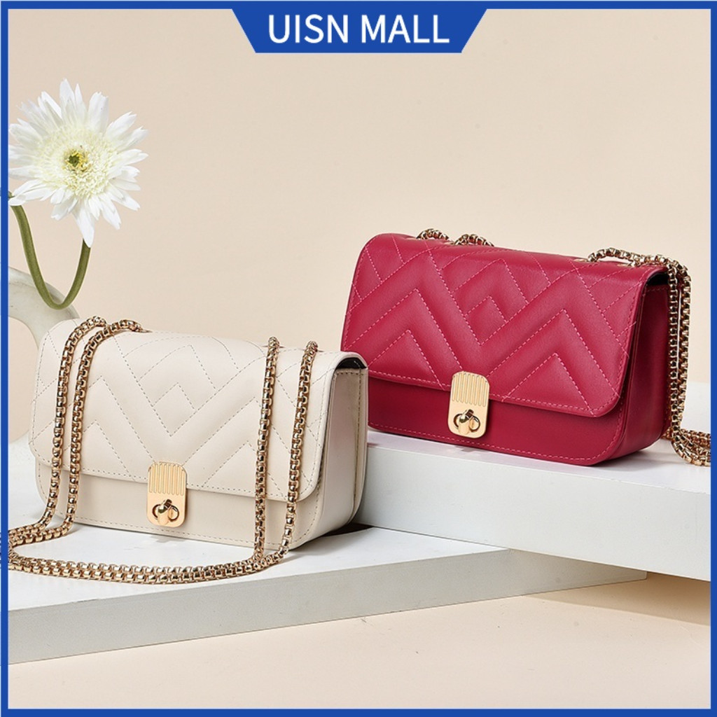 UISN #S809 Women's Bag Mini Slanted Backpack Chain Lock Small Square ...