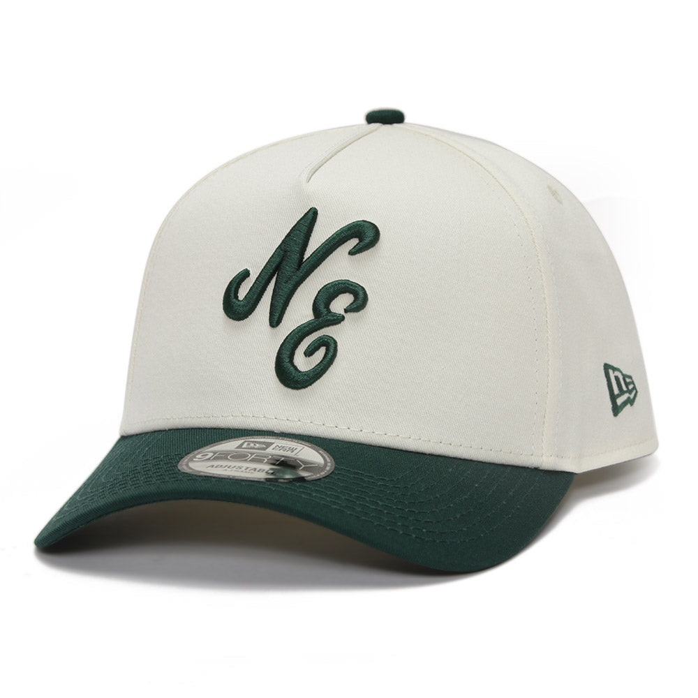 New Era Script Logo Seasonal Chrome White on Dark Green 9FORTY A-Frame ...