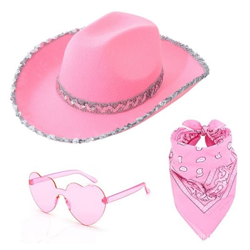 Pink Cowboy Caps Western Cowgirl Hat for Women Girl Photo Props Bandana ...