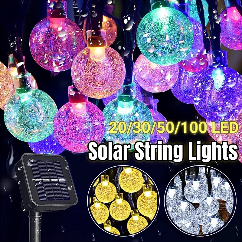 Solar String Lights Crystal Ball Bubble Fairy Light Outdoor Waterproof ...