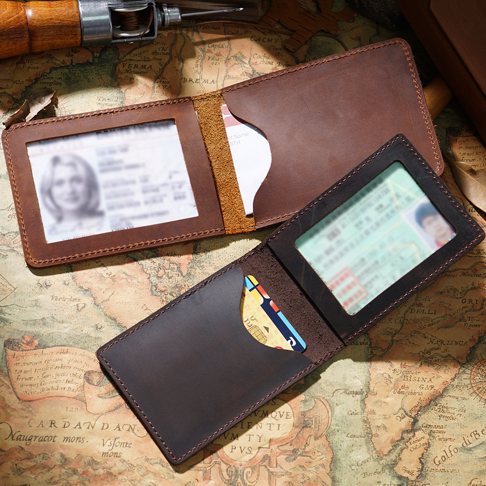 Genuine Genuine Leather Driver's License Leather Case Retro Crazy Horse ...