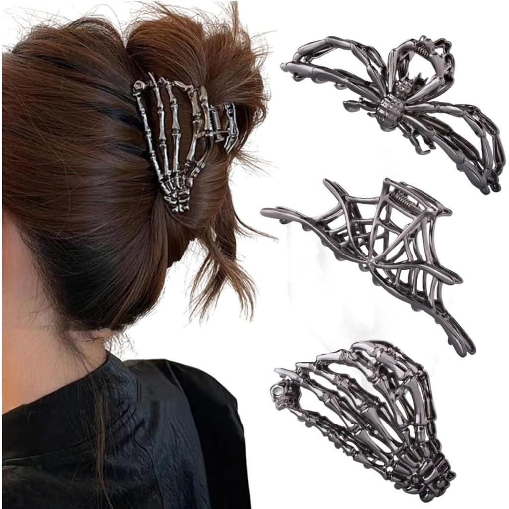 Halloween Spider Web Skeleton Hand Hair Claw Clips for Women Girls ...