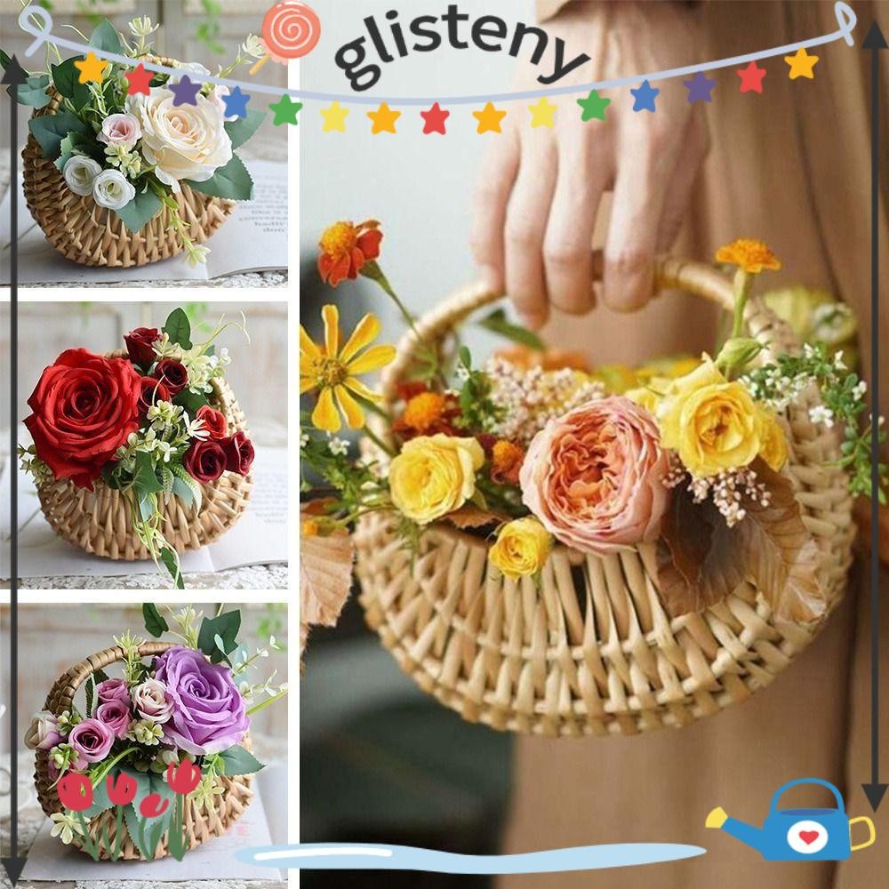 Sturdy Wicker Rattan Flower Basket, Wicker Half Moon Small Woven Basket ...