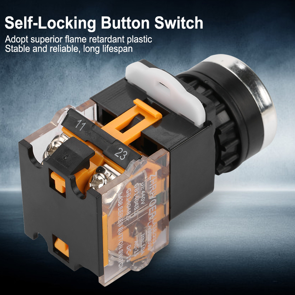 Xguli Self-Locking Flat Head Push Button Switch/ 24V /22mm Mount /with LED Light /1NO+1NC/ Ith ...