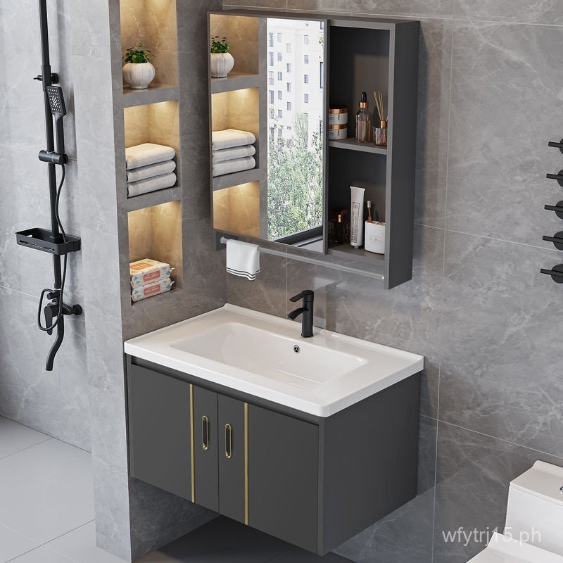 Engineering Bathroom Sink Cabinet Combination Simple Rock Slab Wash ...
