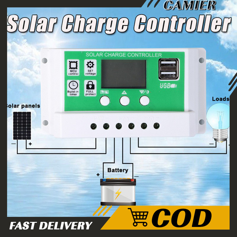 30A 12V 24V Solar Charge Controller Lithium Battery LCD Display PWM r Dual USB Solar Panel ...
