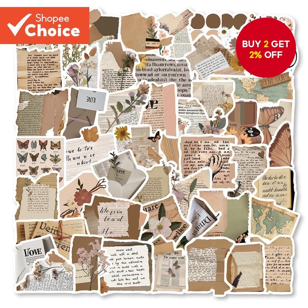 50PCS Vintage Newspaper Stickers - Waterproof Decals for Journal, Cup ...