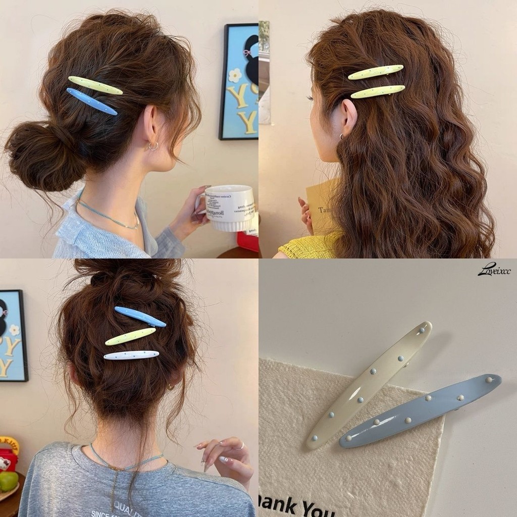 Korean Blue and White Polka Dot Cream Hairpin Fashionable Oil-dripping ...