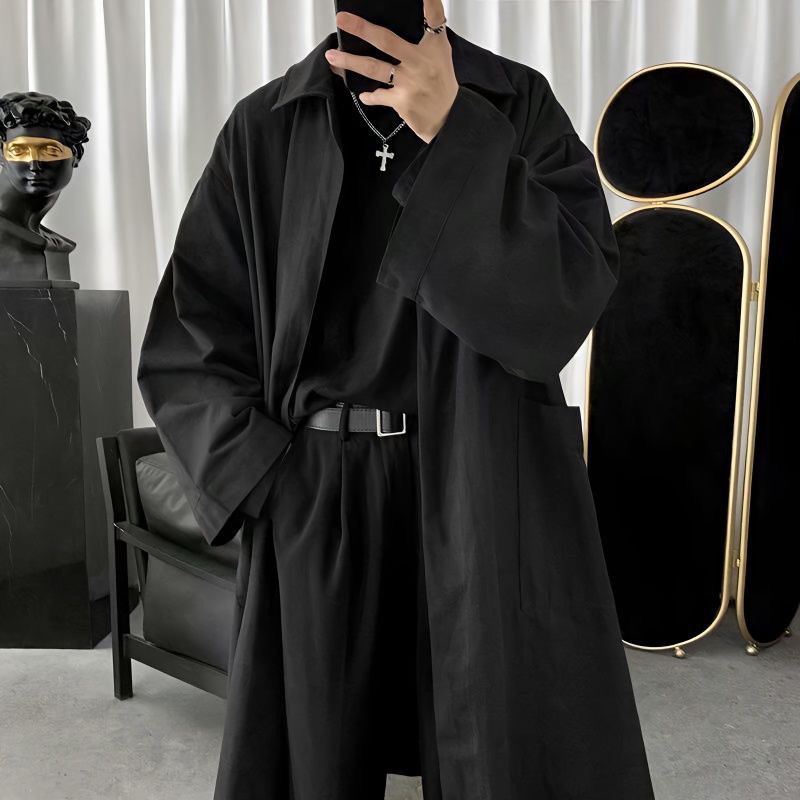 Men's Trench Coat Lazy Style Thin Coat Mid-Length Autumn Korean Version ...