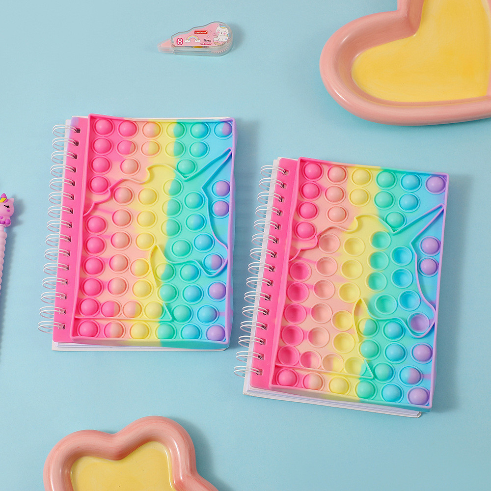 Rainbow Pop It Fidget Bubble Notebook Silicone Hard Cover Buku Nota ...