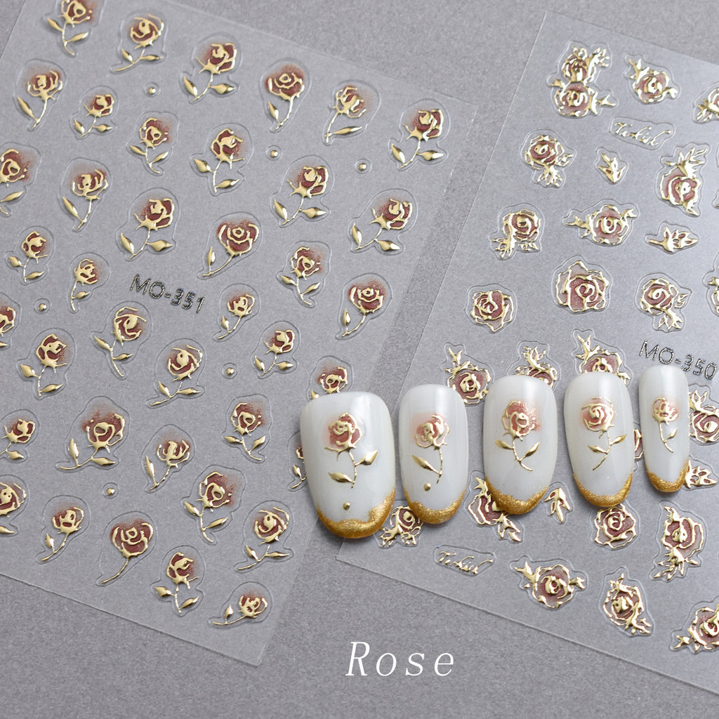 Embossed 3D Gilded Rose Nail Art Sticker / Retro gold-stamped small ...