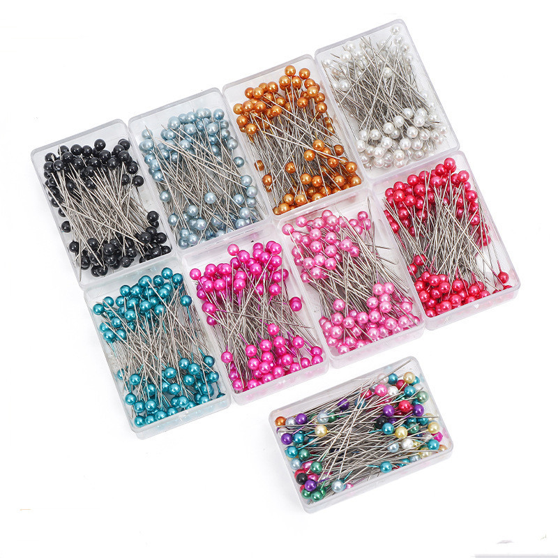 100Pcs/Box Multicolor Round Pin Pearl Head Needles Stitch Sewing Pins ...