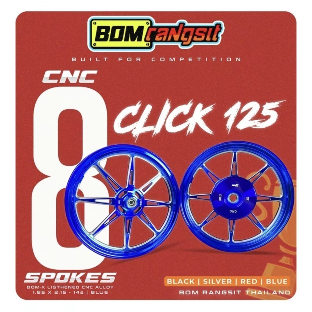 Bom Rangsit BomX Aquila CNC Mags- 8 Spokes Alloy Rim Mags Honda Click ...