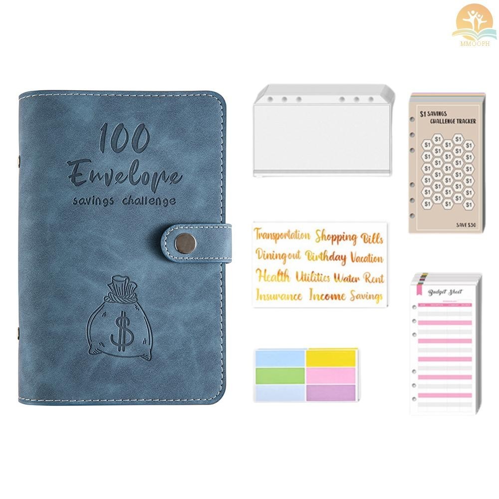 100 Envelopes Money Saving Challenge Budget Binder PU Leather Cover ...