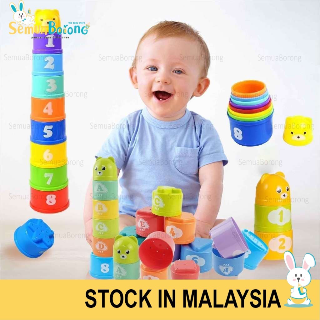 9pcs Baby Stacking Cups Towers Toys With Numbers And Alphabet Stacking ...
