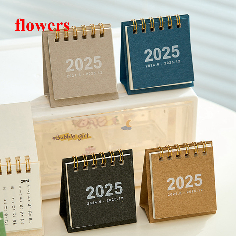 FLOWERS 2025 Mini Retro Simple Solid Color Desk Calendar Desktop Paper ...