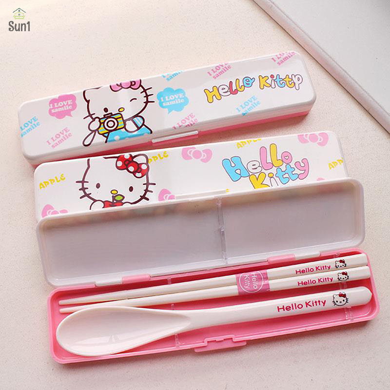 Sun1> 1PC Cute Cartoon KT Cat Chops Spoon Fork Kit Kawaii Hello Kitty ...