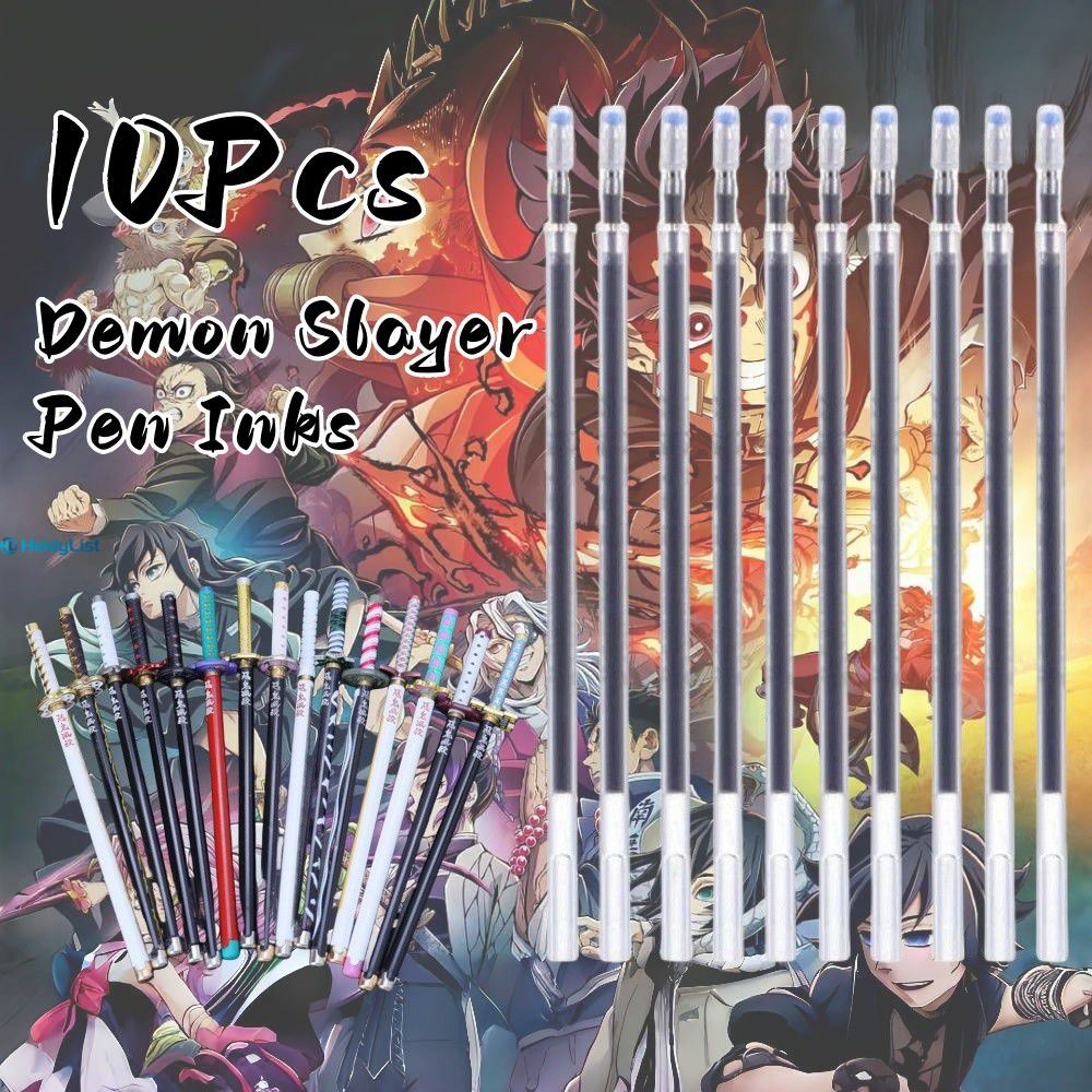 10pcs 0.5mm Gel Pen Needle Refill Anime Demon Slayer Refill Black Ink ...
