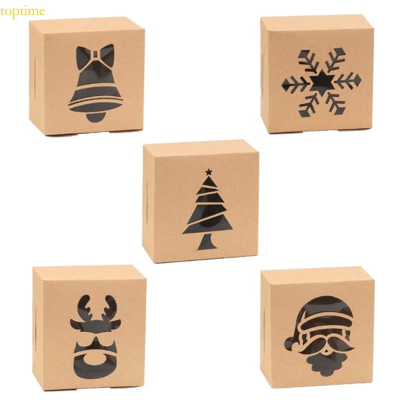 Top 5Pcs 4 Inch Kraft Paper Candy Boxes with Clear Window Christmas ...