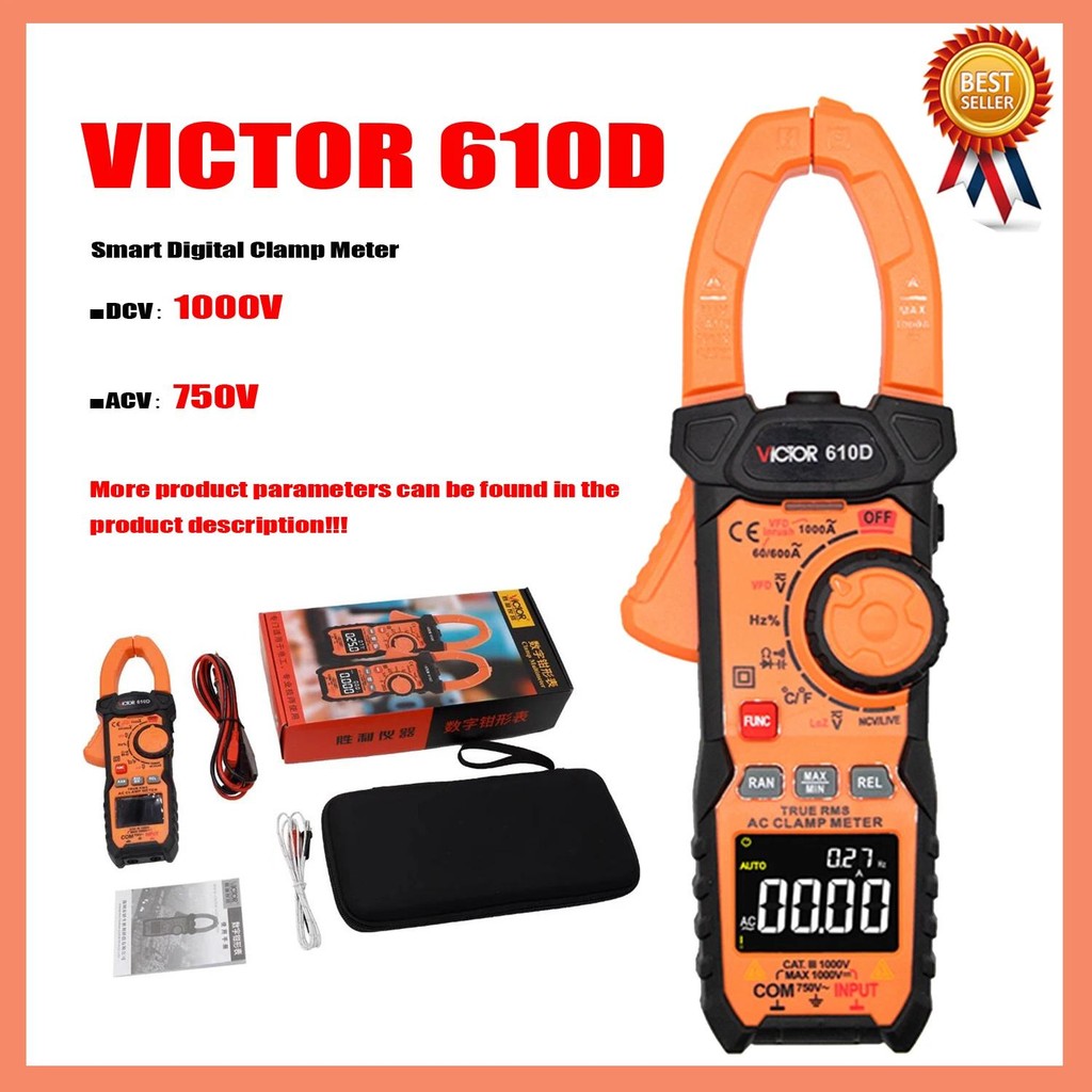 VICTOR 610D 610E Digital Clamp Meter 1000V AC DC True RMS Professional ...