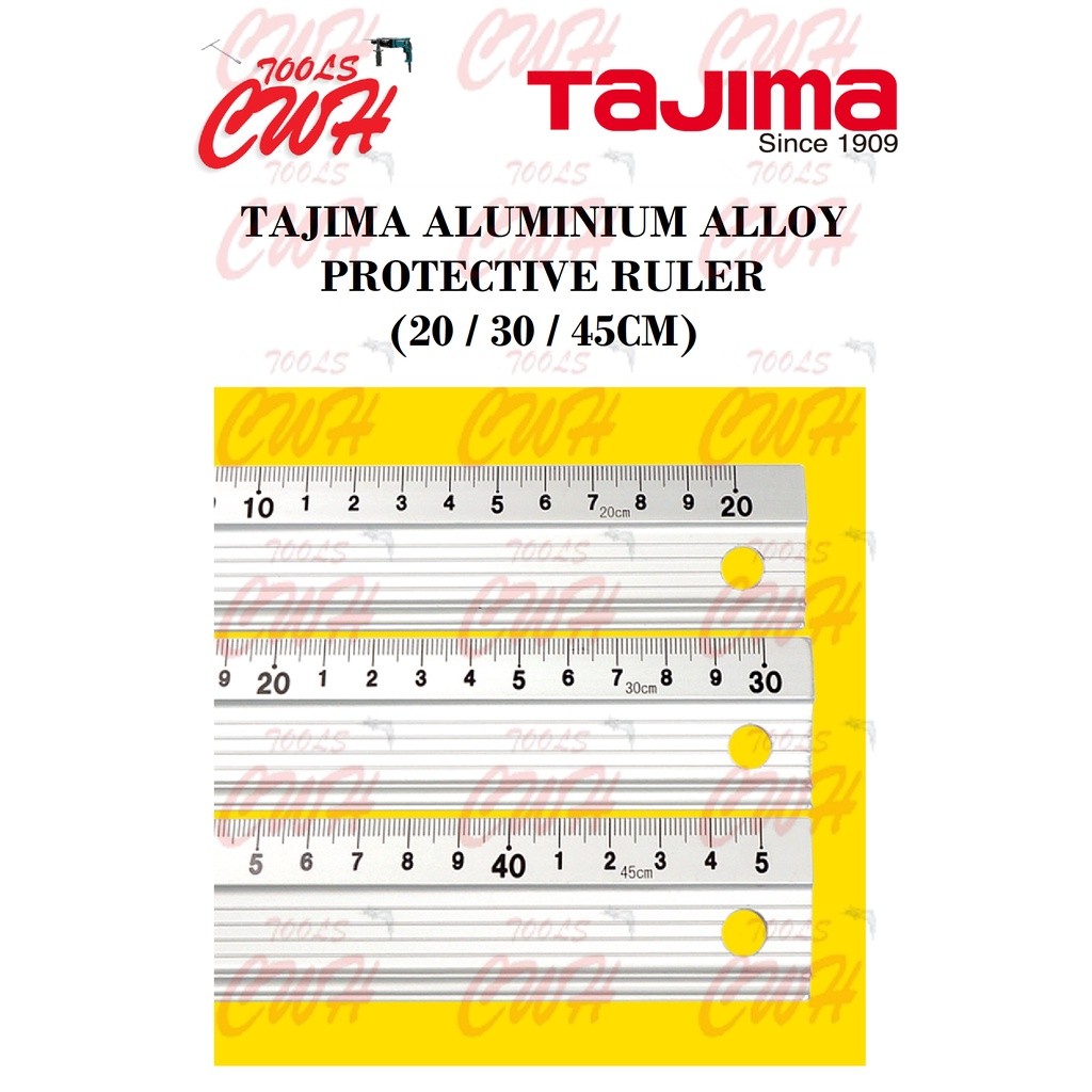 TAJIMA 20CM 30CM 45CM ALUMINIUM ALLOY PROTECTIVE RULER MEASURE MEASURER ...