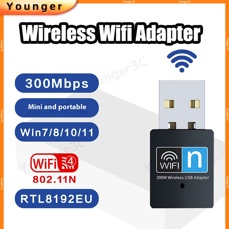 Wireless Mini USB Wifi Adapter,300Mbps Wifi Adapter For PC Desktop Laptop,USB2.0 Receiver Dongle ...