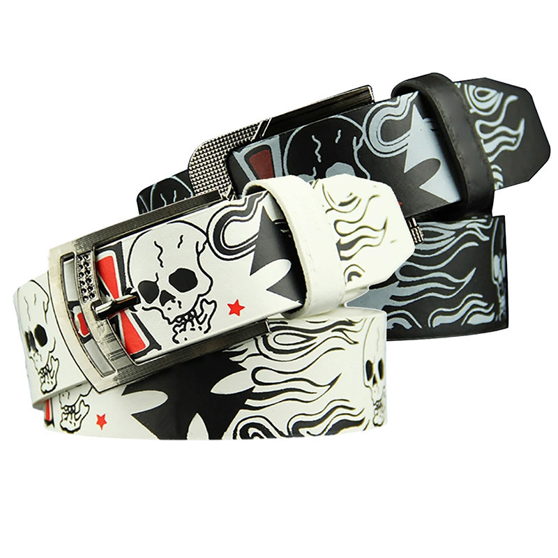 【Cyber】 Pu Leather Belt Punk Style Skull Belt Personalized Vintage ...