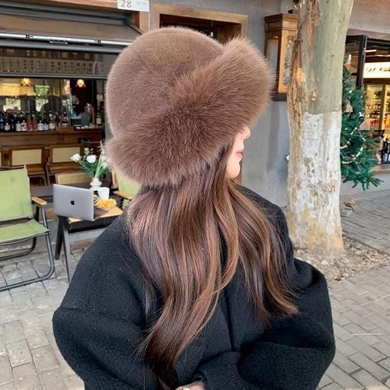 Marbit Winter Hat For Women Faux Fur Fluffy Bucket Hat For Women Plush ...