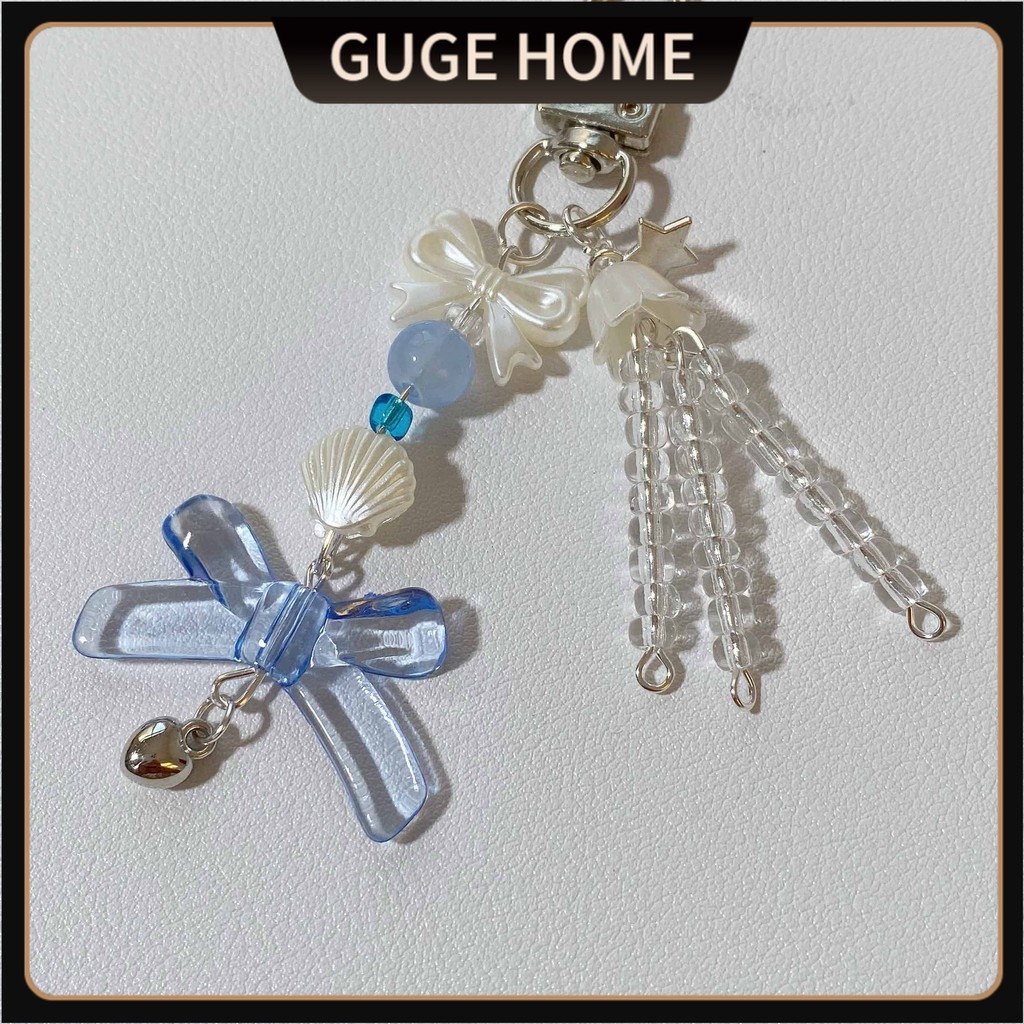 Portable Keychain Blue Pink Bow Shell Bead Keychain Bracelet Bag ...