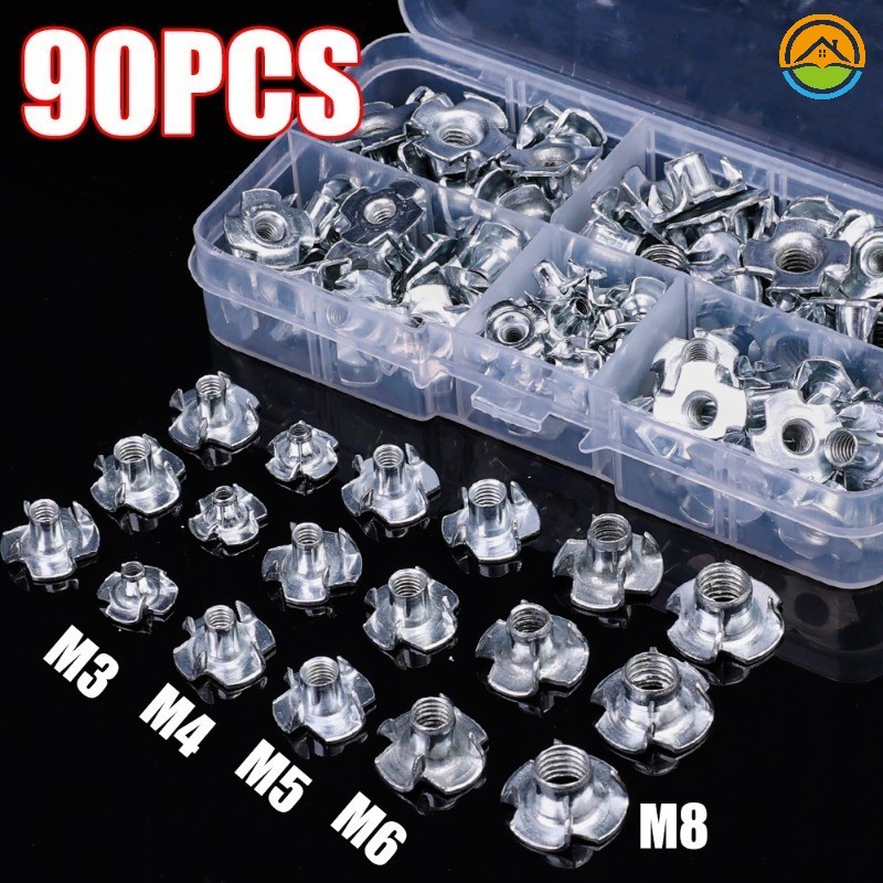 90Pcs/Box Practical Four-Claw Fixed Carbon Steel Nut- Durable ...