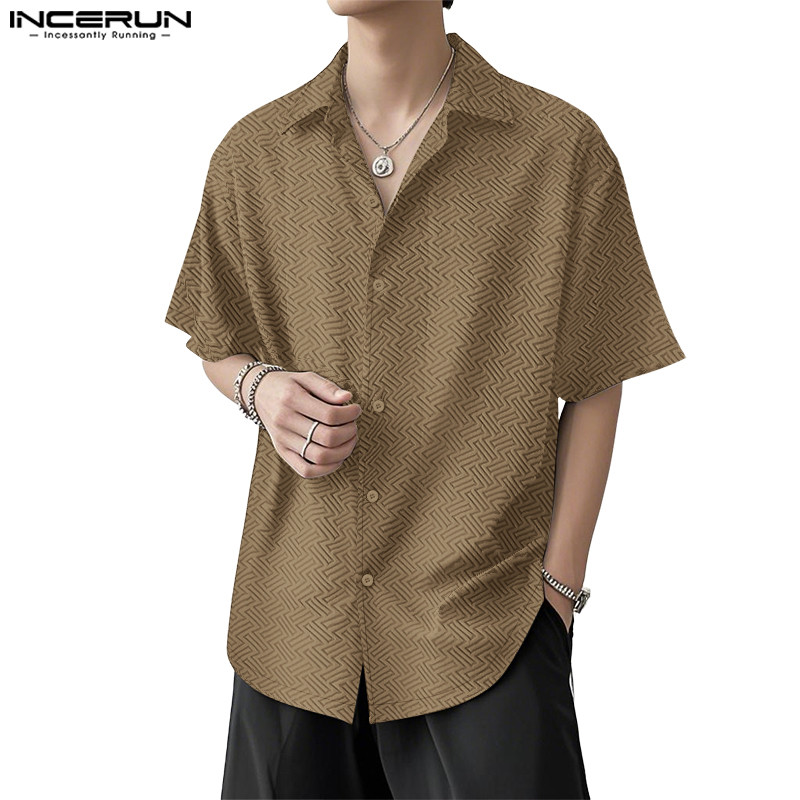 INCERUN Men Vintage Street Handsome Lapel Raglan Sleeve Texture Print ...