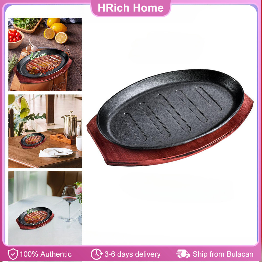 8/10/12 Inch Sizzling Plate Steak Fry Plate Server Kitchen Oval Gril ...