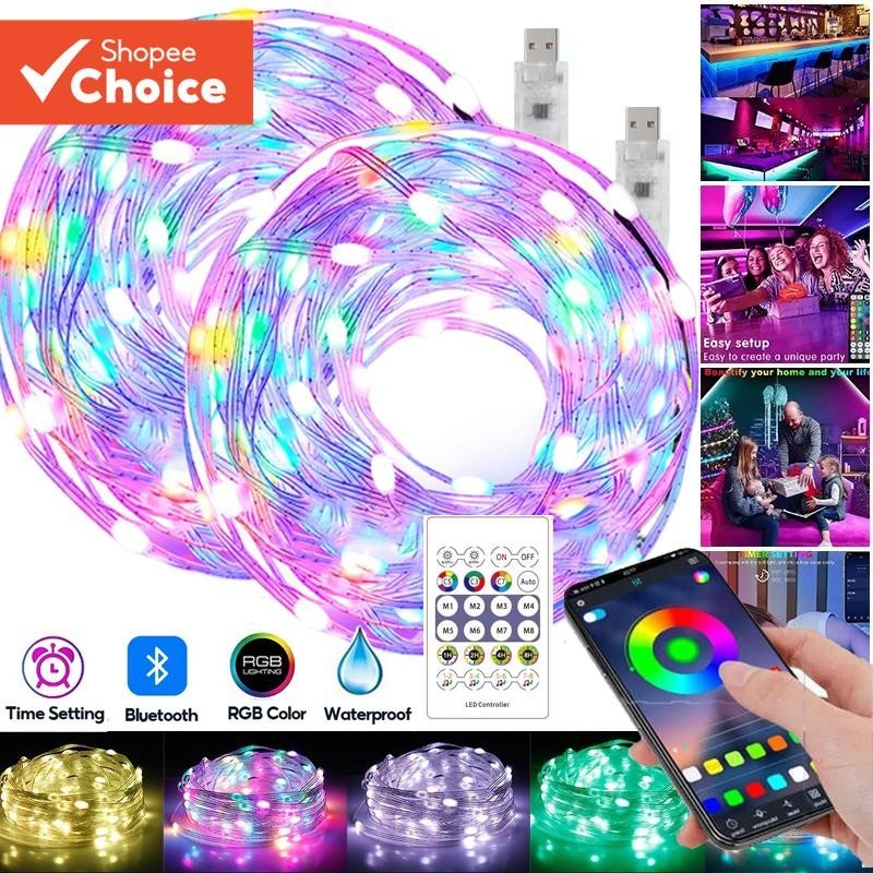 Waterproof RGB Light Strip LED String Light with Remote Bluetooth Music ...