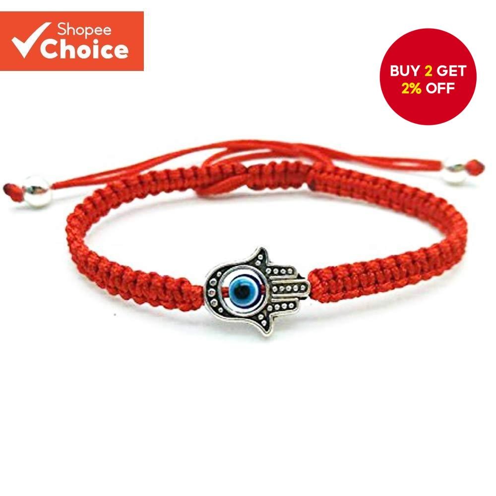 Handmade Braided Lucky Red String Bracelet with Hamsa Evil Eye Charm ...