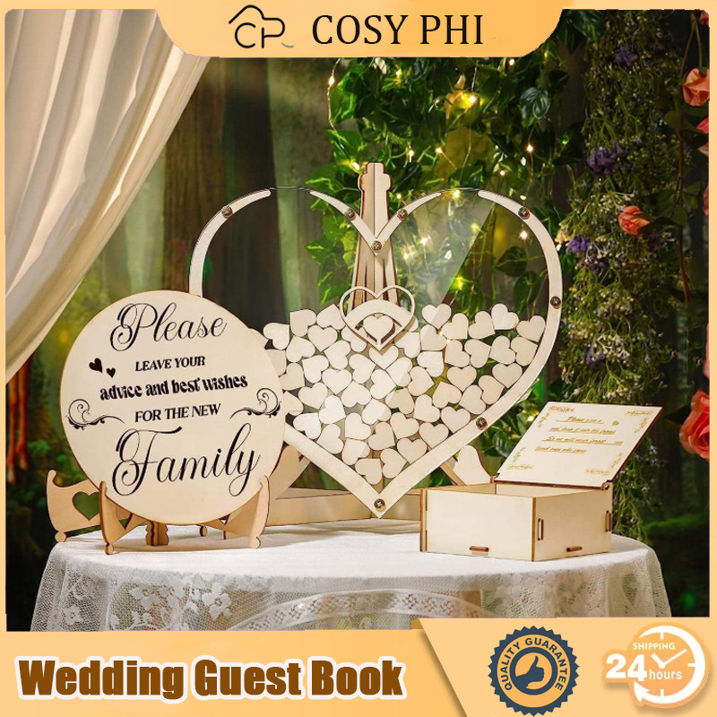 COSYPHI Wedding Guest Book Set 80Pcs Wood Sign Hearts Rustic ...