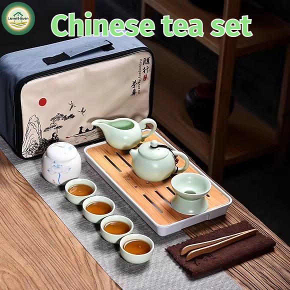 Portable Travel Tea Set Tea Pot with 4 Tea Cups Ceramic Gift for ...