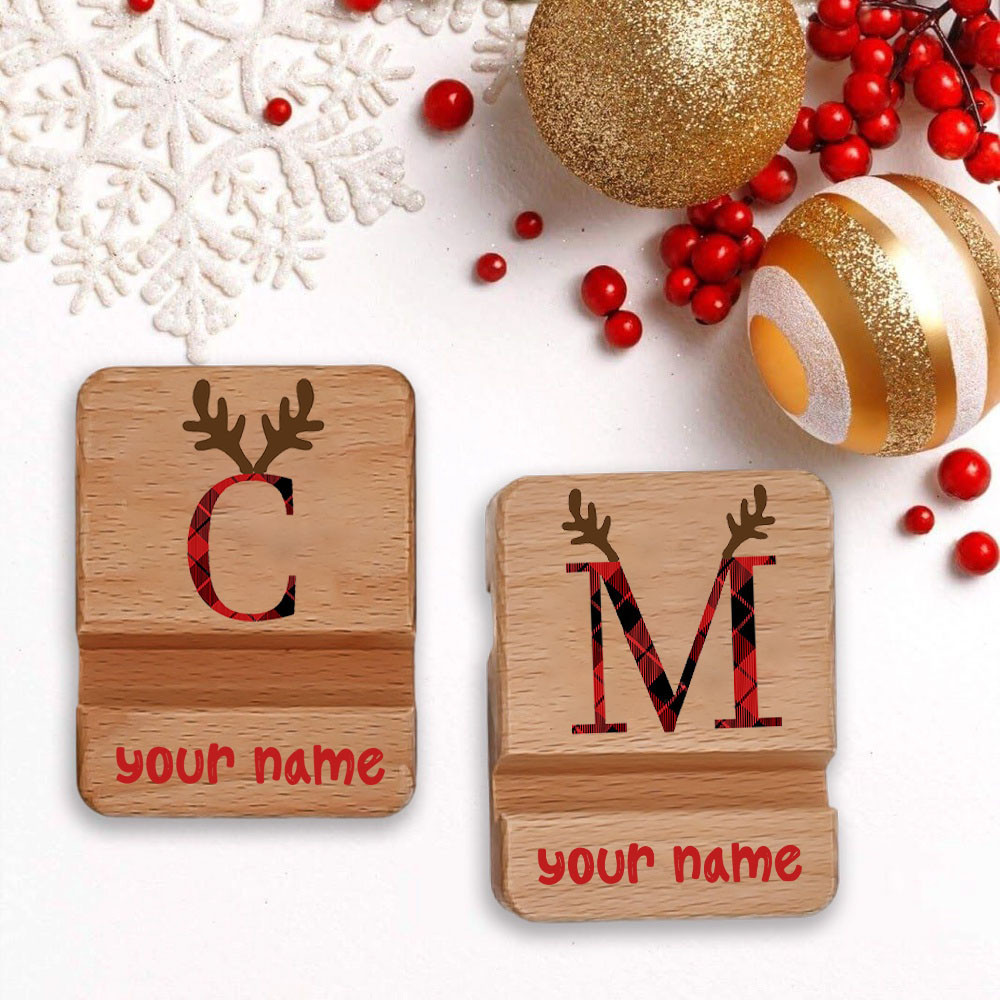 Personalized Alphabet + Name Christmas Print Wooden Mobile Phone Holder ...